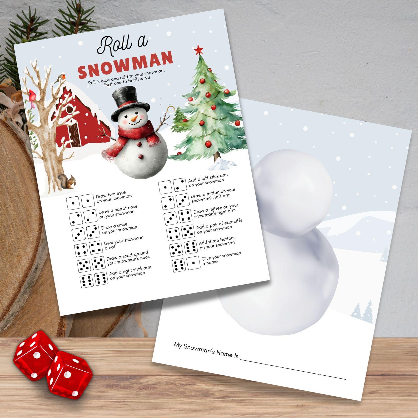 Roll A Snowman Game Printable Christmas Activity for Family Kids ...