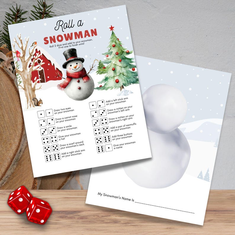 Roll A Snowman Game Printable Christmas Activity for Family Kids ...