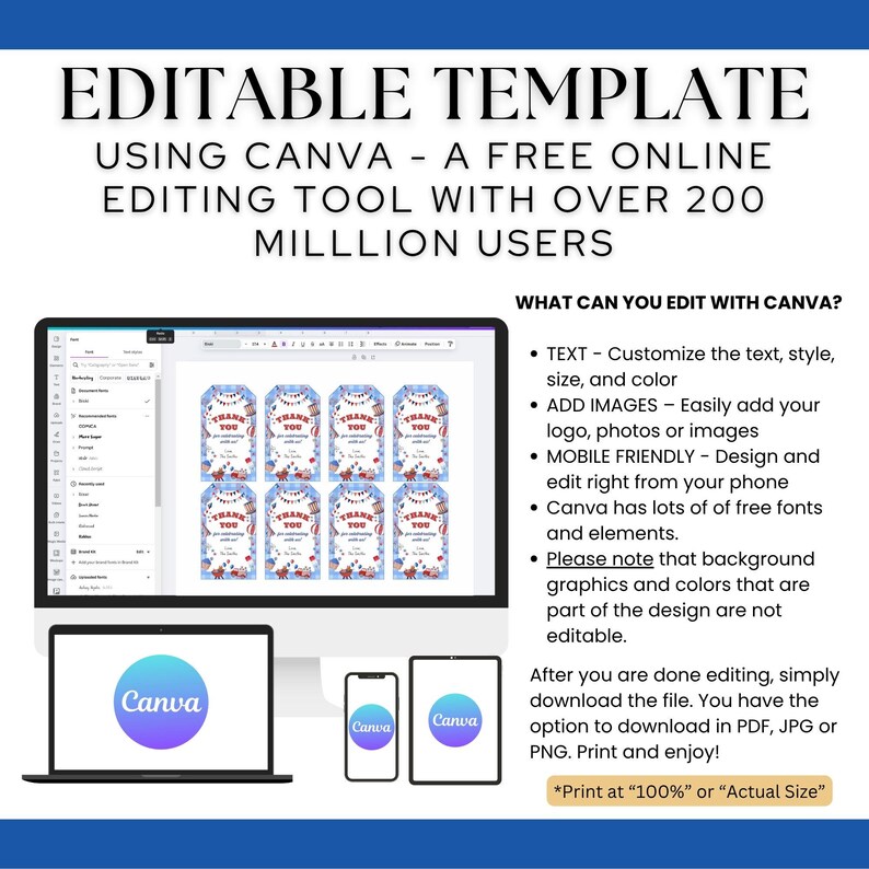 Editable 4th of July Gift Tag Printable July 4 Tag Red White Blue ...