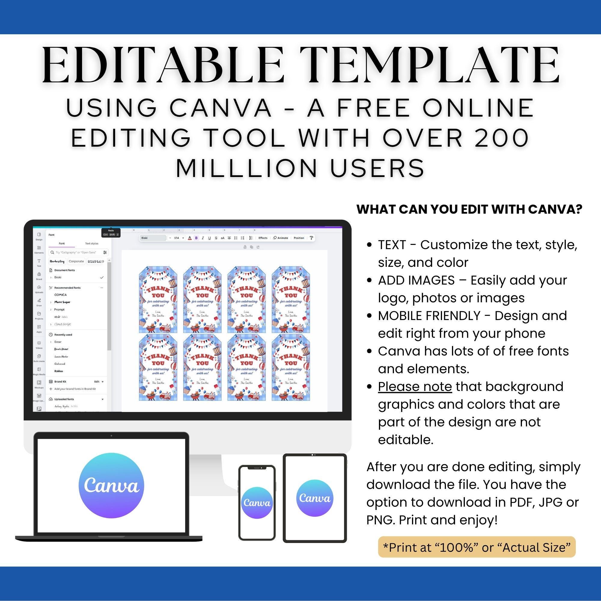 Editable 4th of July Gift Tag Printable July 4 Tag Red White Blue ...