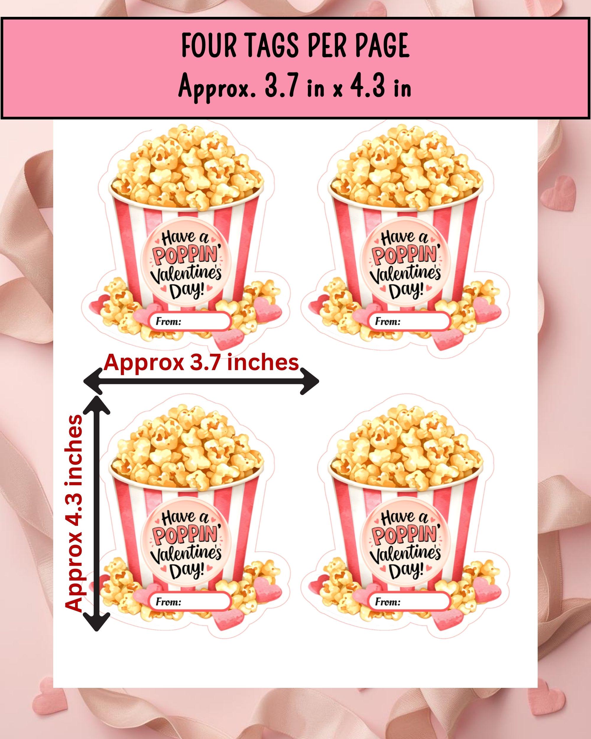 Popcorn Valentine Tags Printable PDF & Editable Canva Template | POPPIN ...