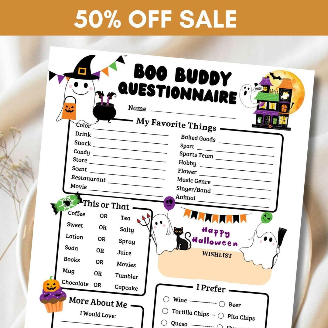 BOO Buddy Questionnaire Printable Halloween Gift Exchange, Coworker ...