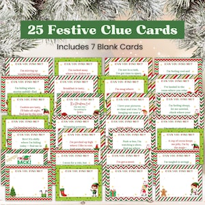 Printable Christmas Find the Elf Clue Cards 25 Festive Hide & Seek ...