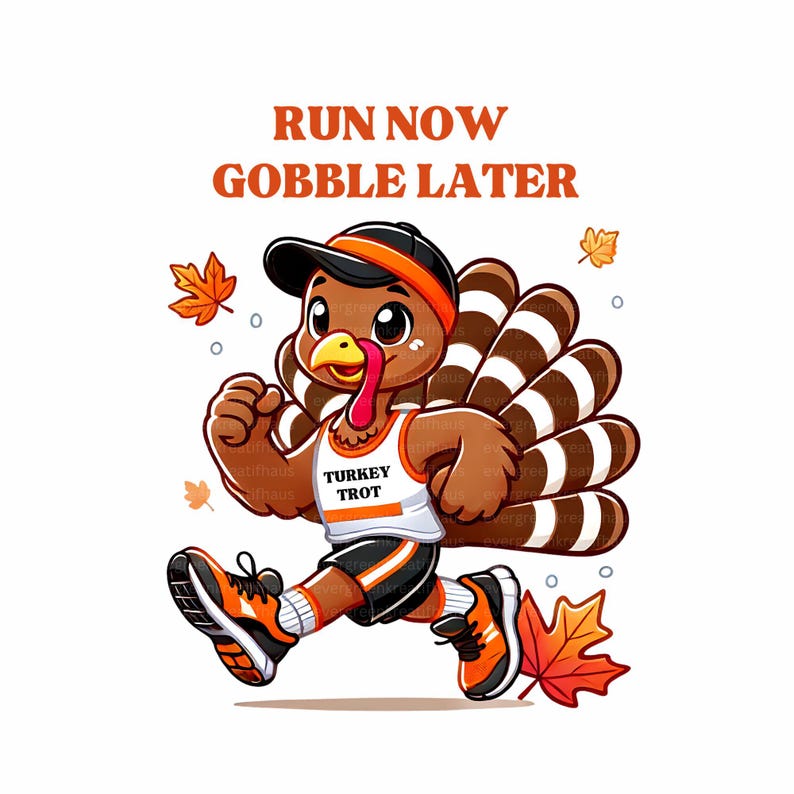Turkey Trot Squad Clipart, Run Now Gobble Later PNG Funny Cute Turkey ...