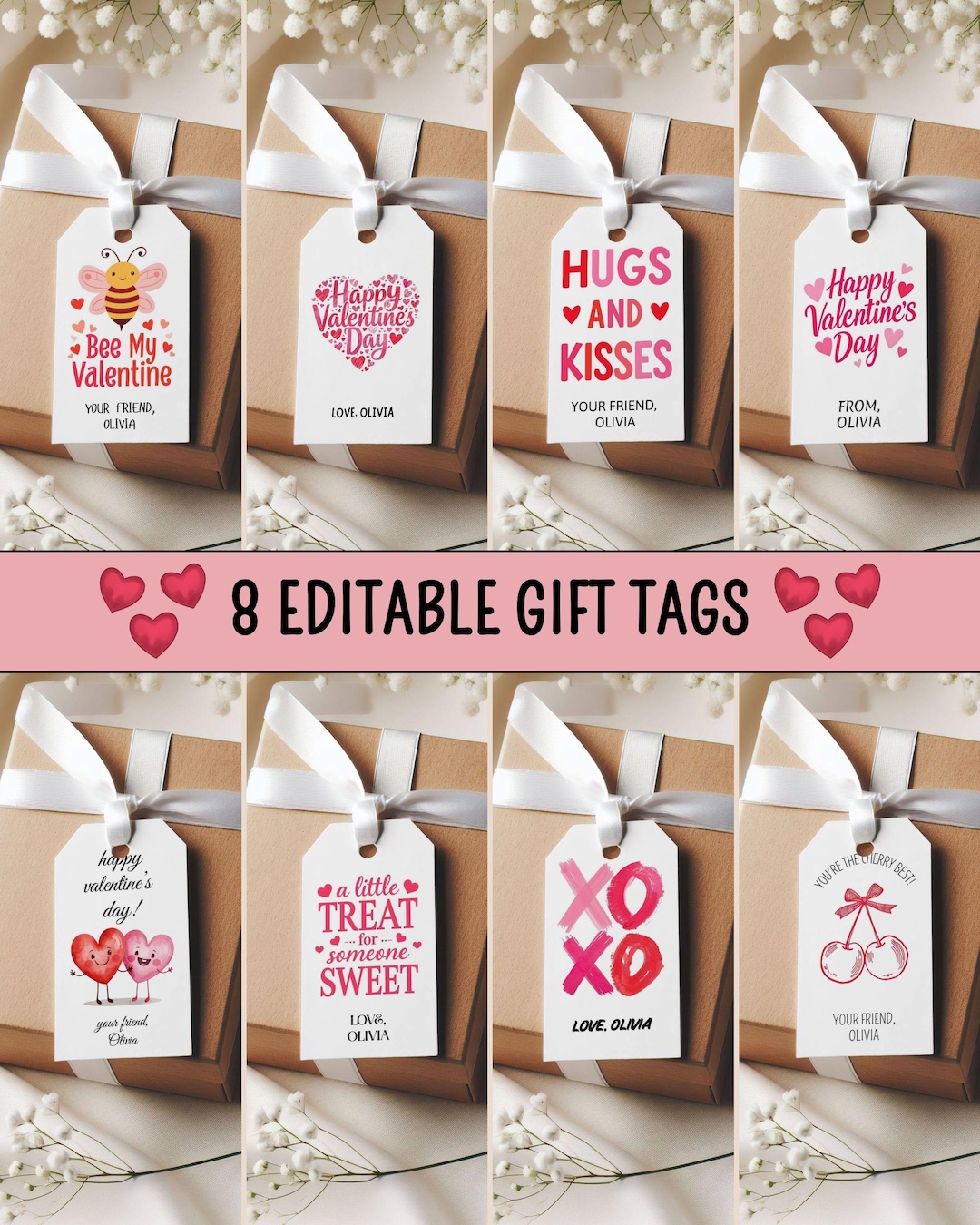 Printable Valentine Gift Tags Set of 8 Editable Valentine Tags for Kids ...