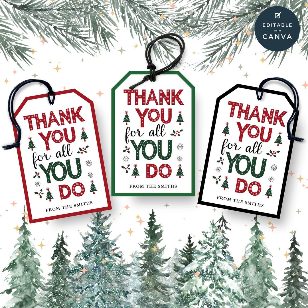 Printable Christmas Thank You Tags Teacher-editable Canva Christmas ...