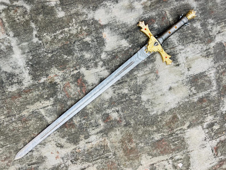 Handmade Damascus Steel Crown Sword – Medieval King's Cosplay Sword. - Etsy