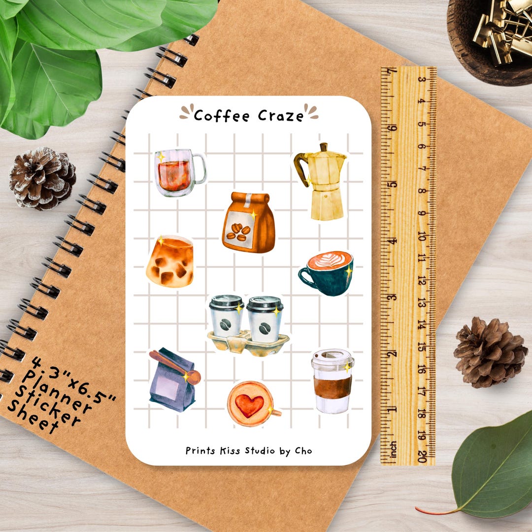 Coffee Craze Sticker Sheet Cute Coffee Themed Stickers Journal Sticker ...