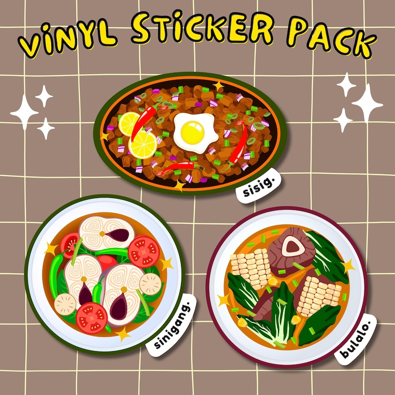 Filipino Food Sticker Pack: Sisig, Sinigang, Bulalo - Matte Vinyl - Etsy
