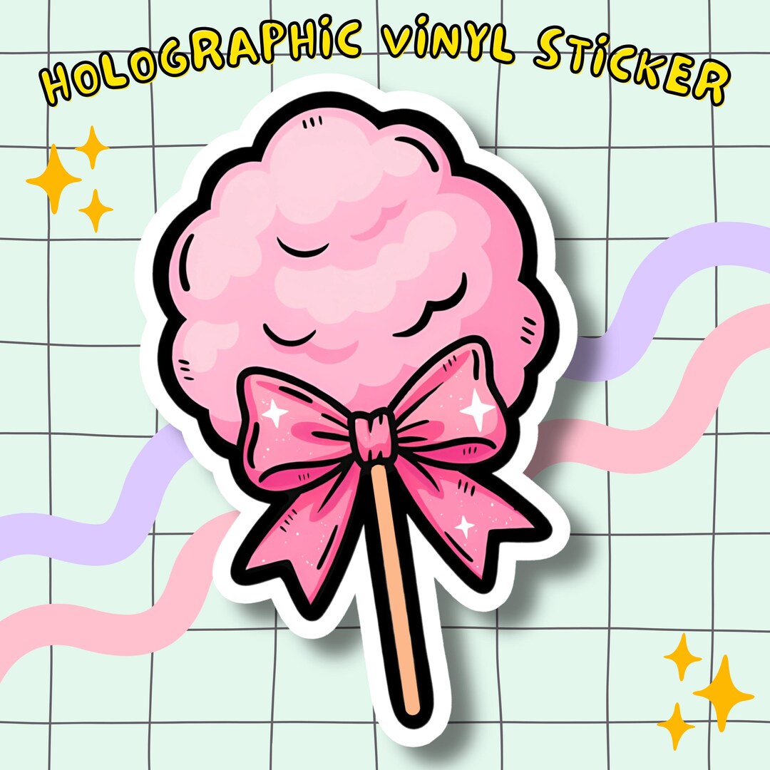 Cotton Candy Holographic Sticker – Handmade Vinyl Coquette Decal - Etsy