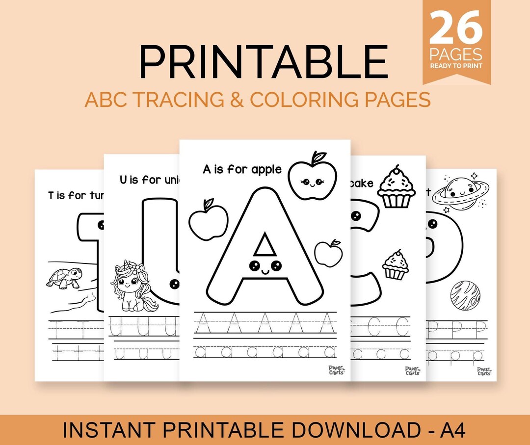 ABC Tracing & Coloring Pages for Kids, Alphabet Worksheet, Educational ...
