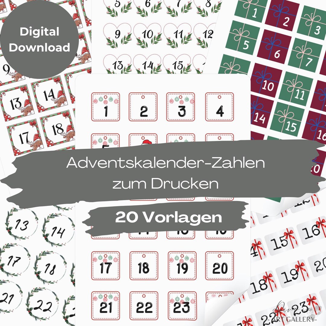Advent Calendar Numbers 20 Templates to Print DIY Advent Numbers for ...