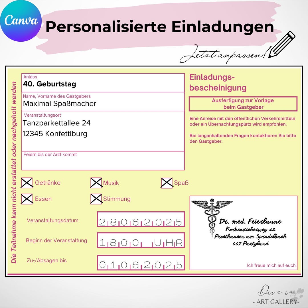 Your Funny Invitation in Sick Note Style Perfect for Birthdays ...