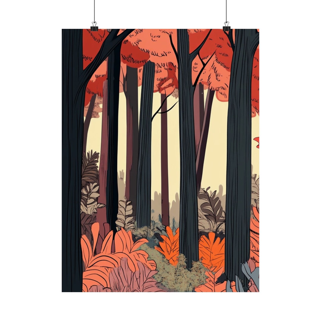 Red Forrest Matte Vertical Posters | Fantasy Home Decor Wall Art - Etsy