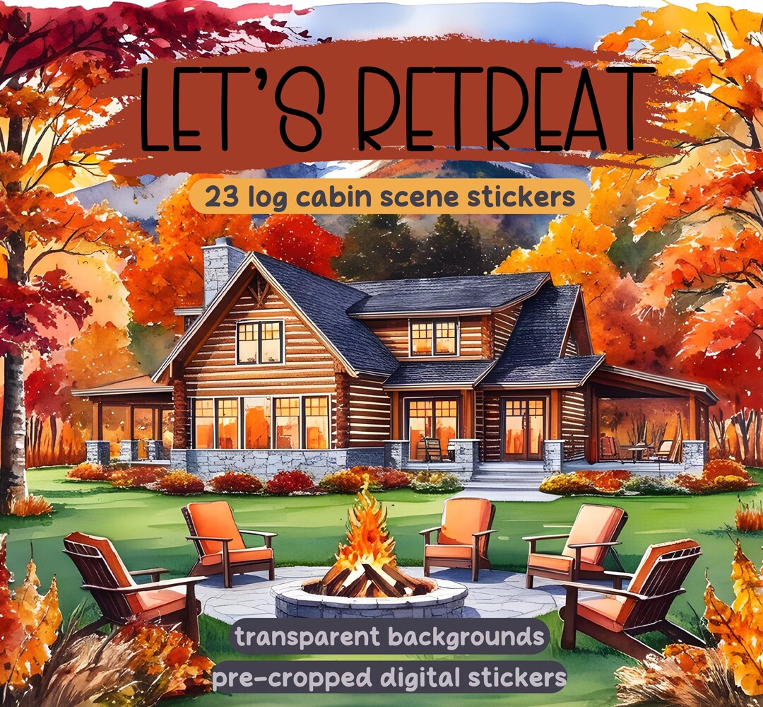 Watercolor Log Cabin Clipart Bundle | Log Cabin in the Woods| Autumn ...