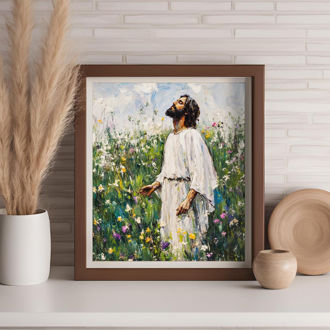 Jesus in a Flower Field, Christian Art, LDS Digital Art, Spiritual ...