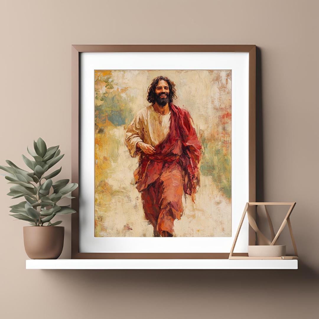 Happy Jesus Smiling Walking Artwork, Christian Art, Jesus Art, Digital ...