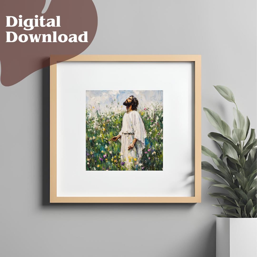 Jesus in a Flower Field, Christian Art, LDS Digital Art, Spiritual ...