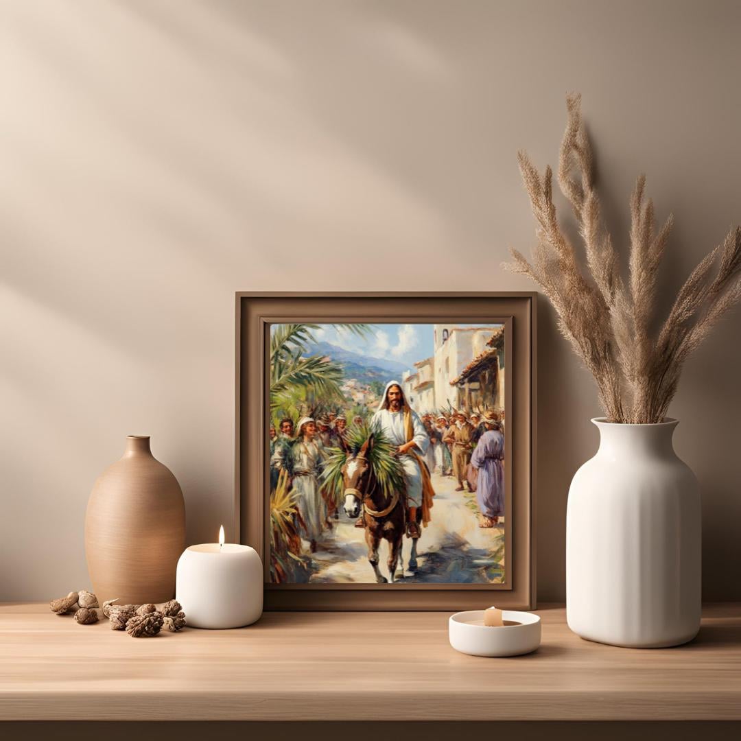 Easter Palm Sunday Jesus on Donkey With Palm Leaves | Christian Digital ...
