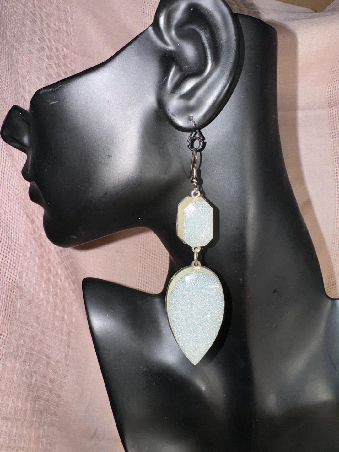 White Inverted Teardrop Party Glitter Earrings - Etsy