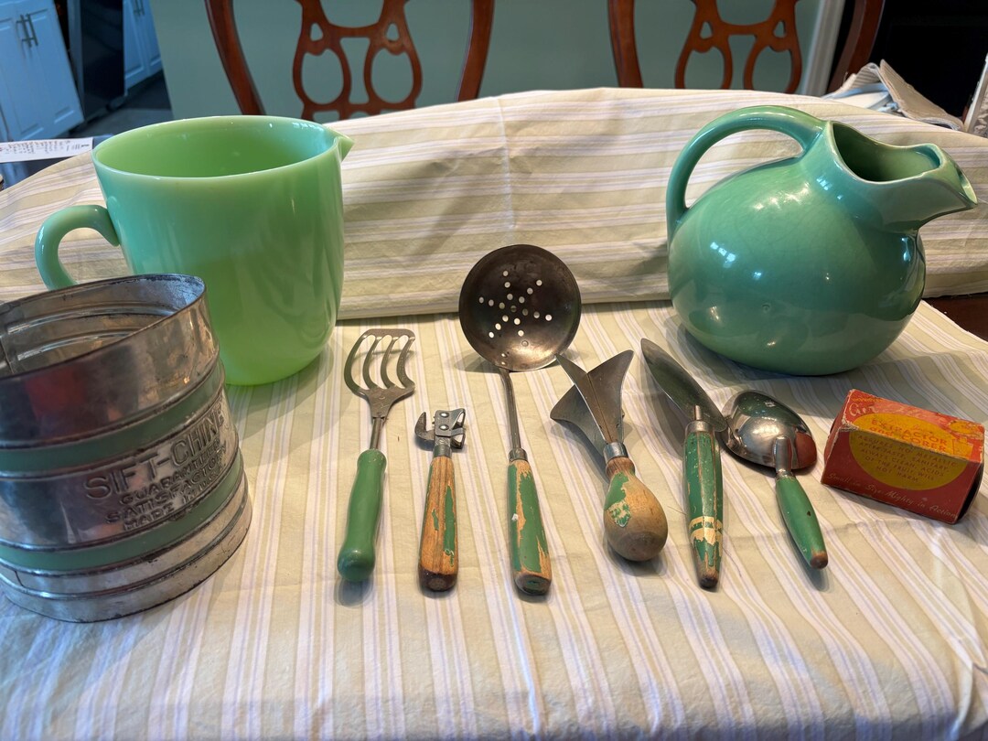 Vintage Kitchen Utensils and Pitchers. Jadeite and Ball Pitchers ...