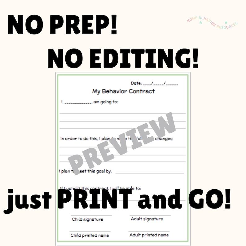 NO PREP Behavior Contract for Kids, Teens - Etsy