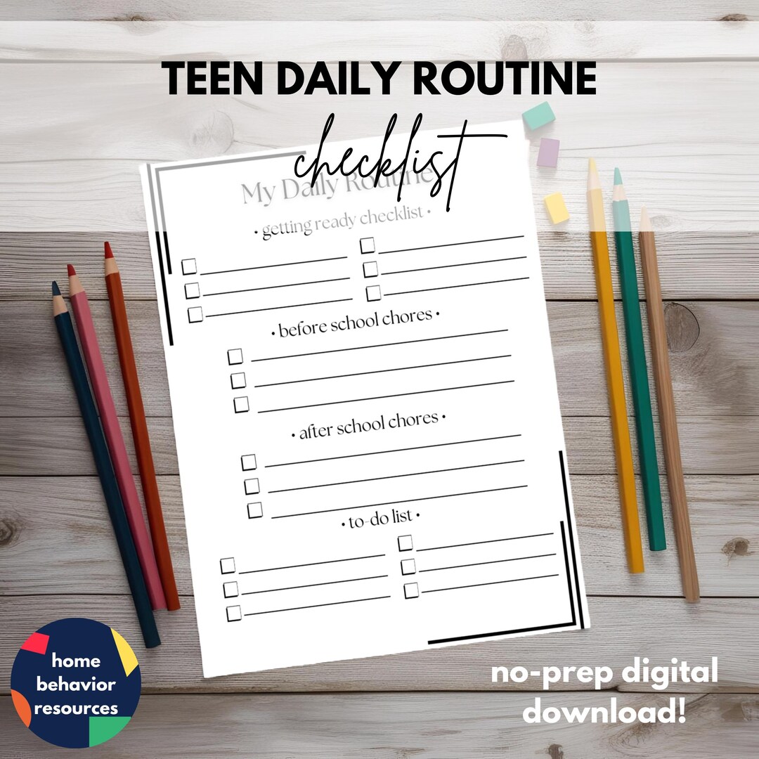TEEN Daily Routine Checklist Printable NO PREP for Before After School ...