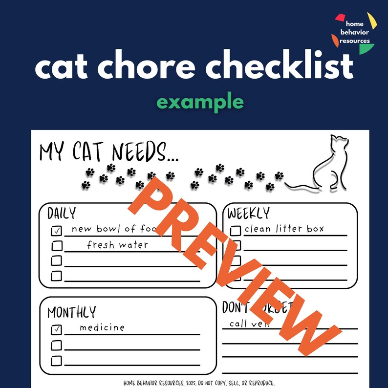Cat Chore Chart for Kids: Daily, Weekly, Monthly Checklist (digital ...