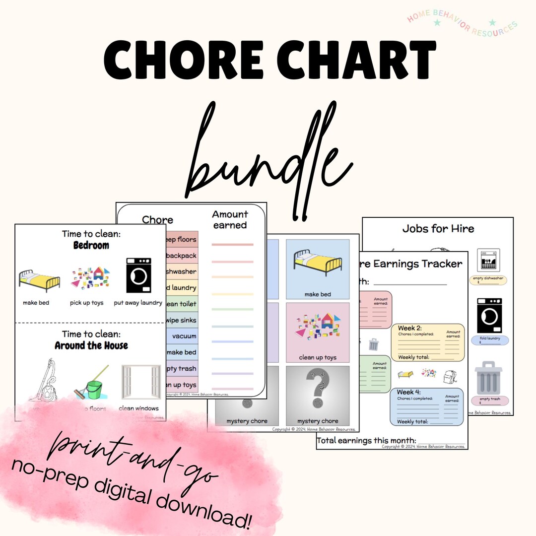 Kids Chore Chart & Earnings Tracker: Visuals for Cleaning (digital ...