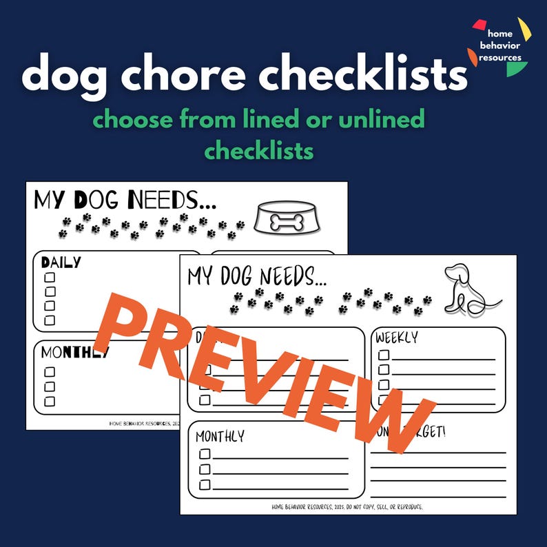 Dog Puppy Daily Chore Chart for Kids Weekly Responsibility Monthly ...