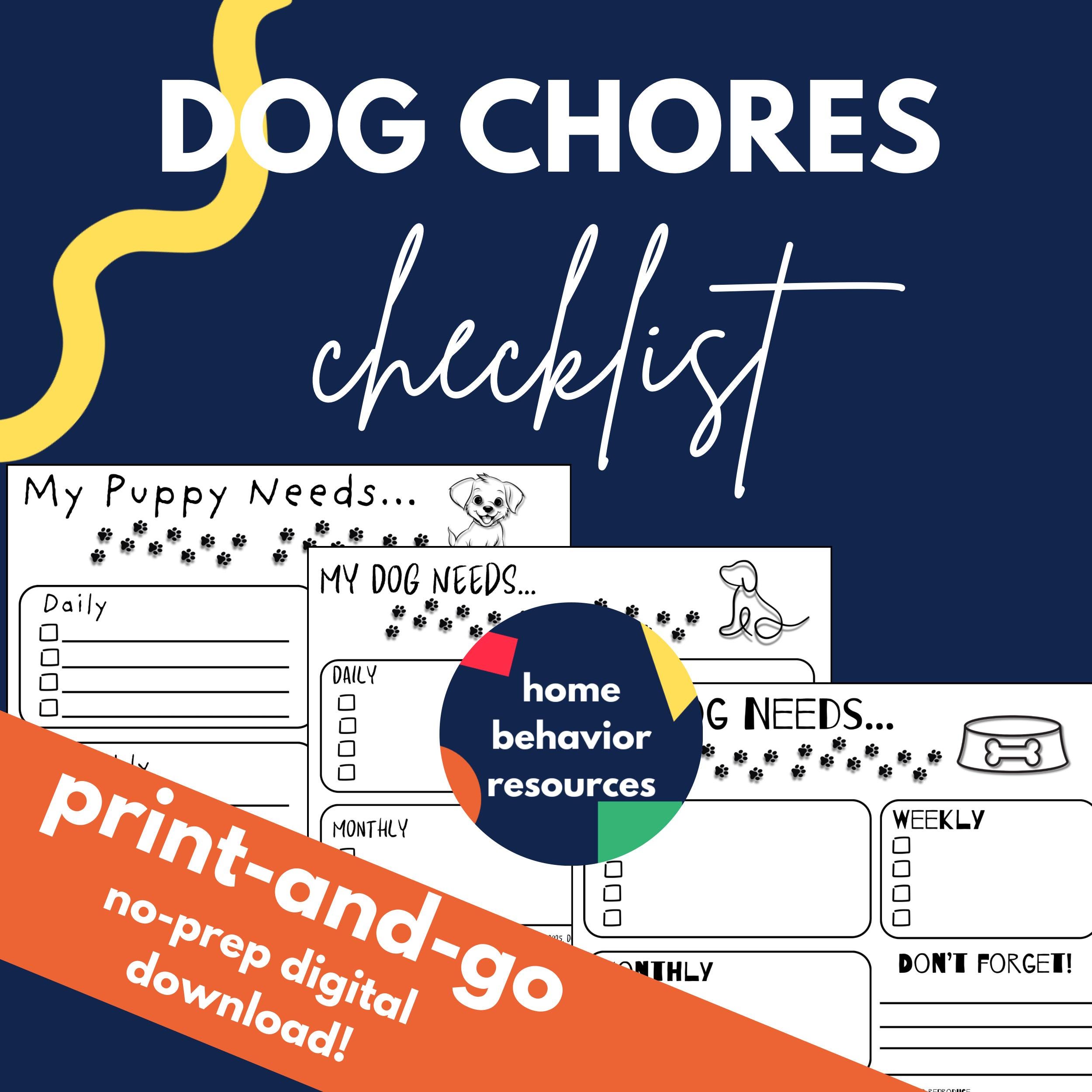 Dog Puppy Daily Chore Chart for Kids Weekly Responsibility Monthly ...