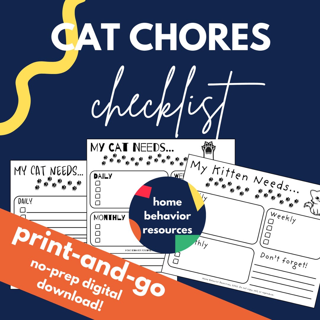 Cat Kitten Daily Chore Chart for Kids Weekly Responsibility Monthly ...