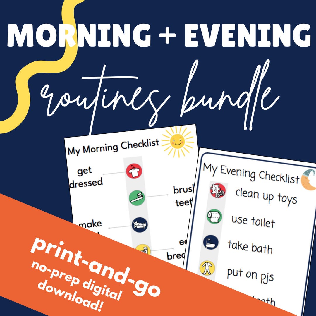 Morning Evening Routine Checklist AM PM Kids Visual for Before and ...