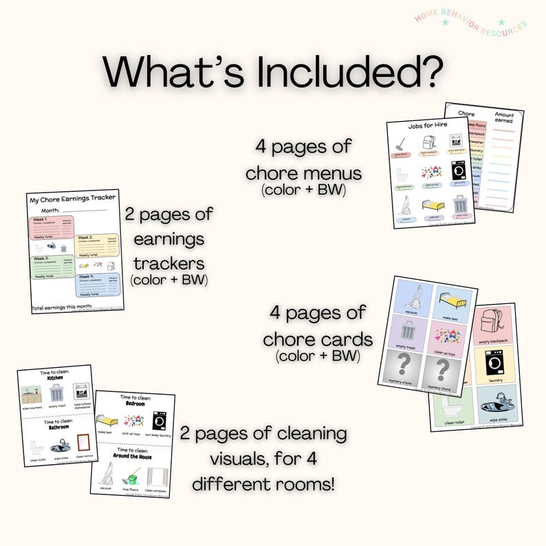 Kids Chore Chart & Earnings Tracker: Visuals for Cleaning (digital ...