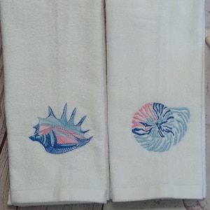 Seashell Hand Towels. (2) You Choose From 6 Towel Colors. Embroidered ...