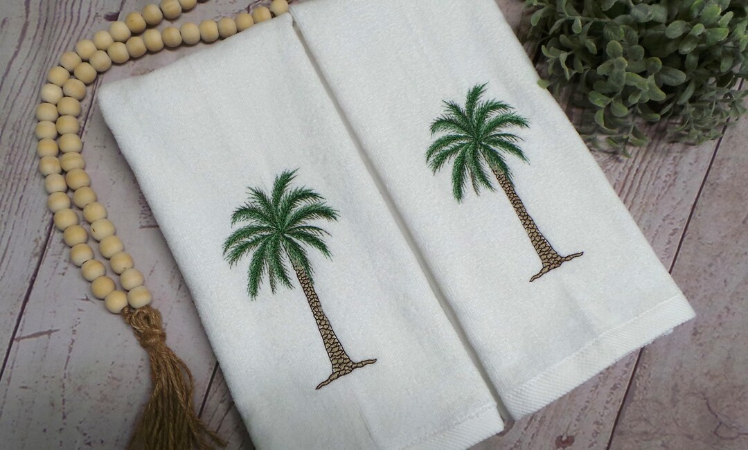 Palm Tree Hand Towels,2 Beautifully Embroidered, Beach Decor. 8 Towel ...