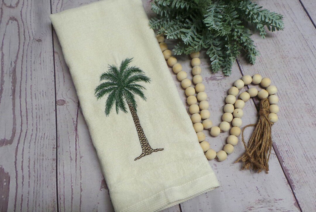Palm Tree Hand Towel, Beautifully Embroidered, Beach Decor. 8 Towel ...