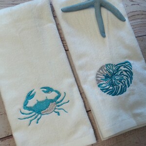 Seashell Hand Towels. (2) You Choose From 6 Towel Colors. Embroidered ...