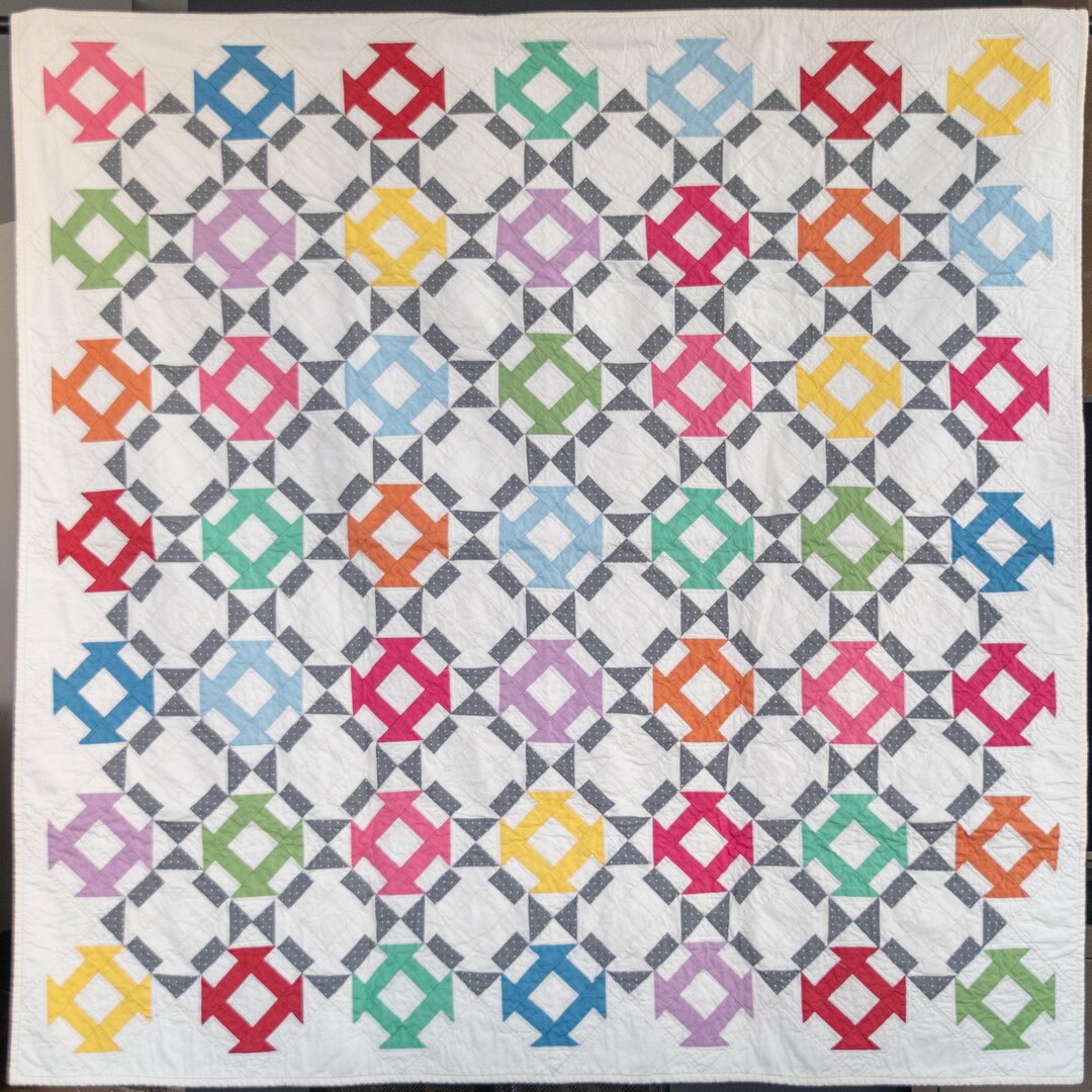 Vintage Crayola Churn Dash Quilt – Handmade Traditional Throw in Soft ...