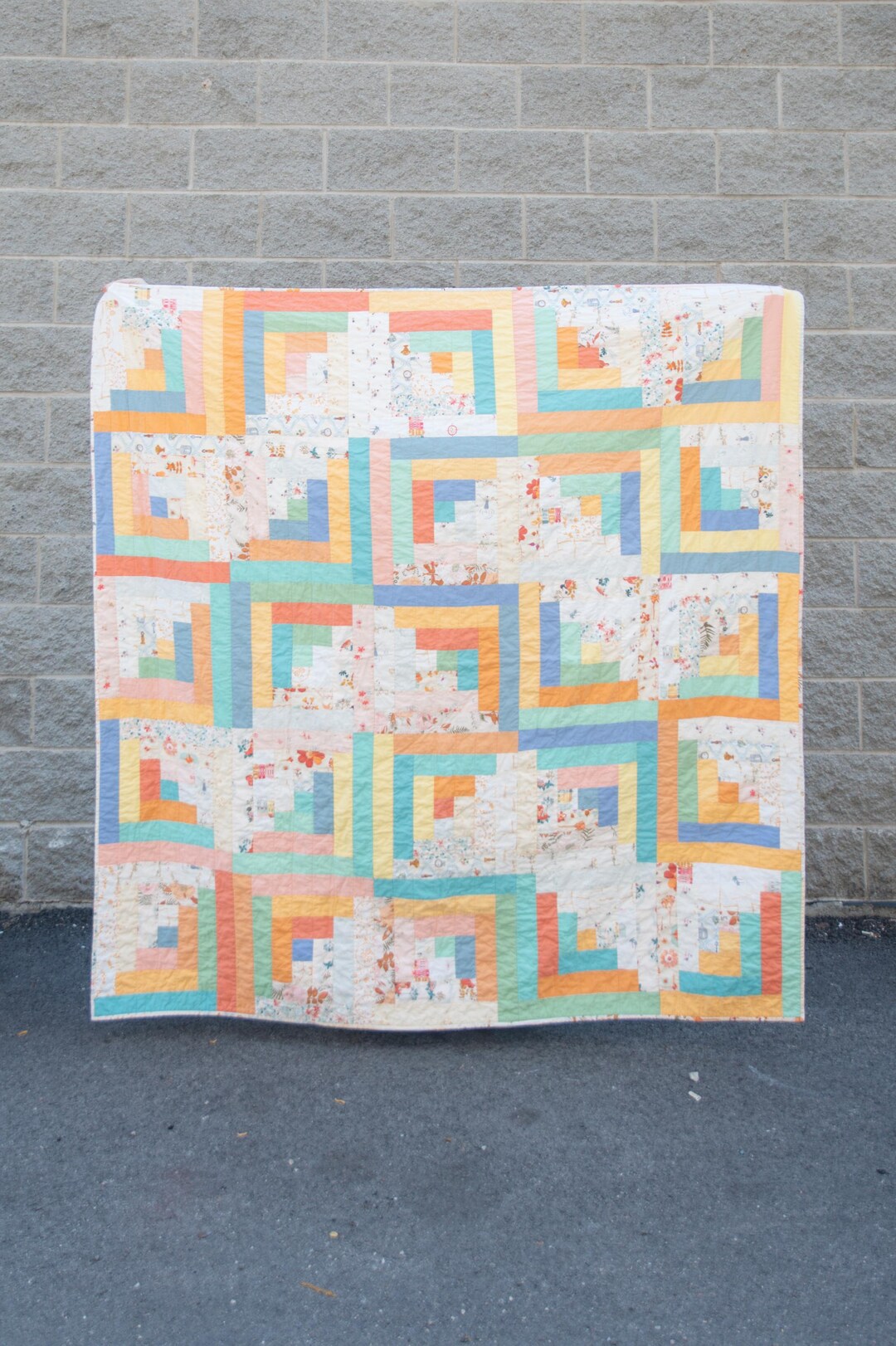 Handmade Log Cabin Quilt - Soft Pastels, Modern Throw - 66"x66" - Etsy