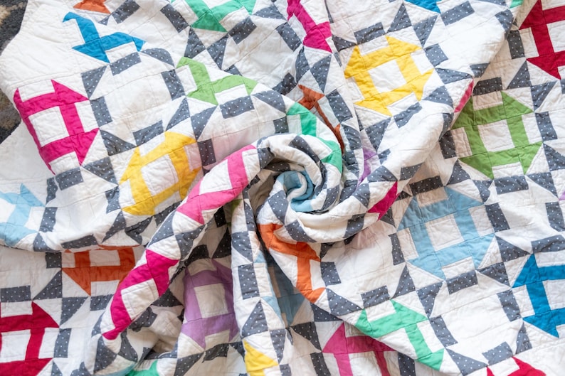 Vintage Crayola Churn Dash Quilt – Handmade Traditional Throw in Soft ...