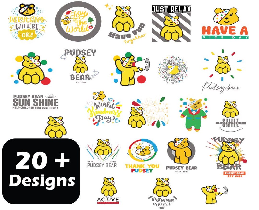 20 Fun and Colourful Pudsey Bear Children in Need Digital Designs Png ...