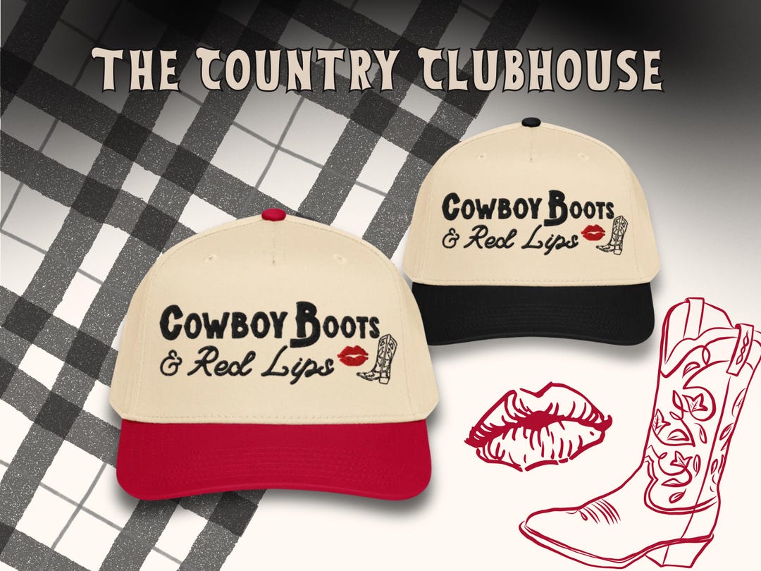 Cowboy Boots & Red Lips Trucker Hat | Western Embroidered Cap - Etsy