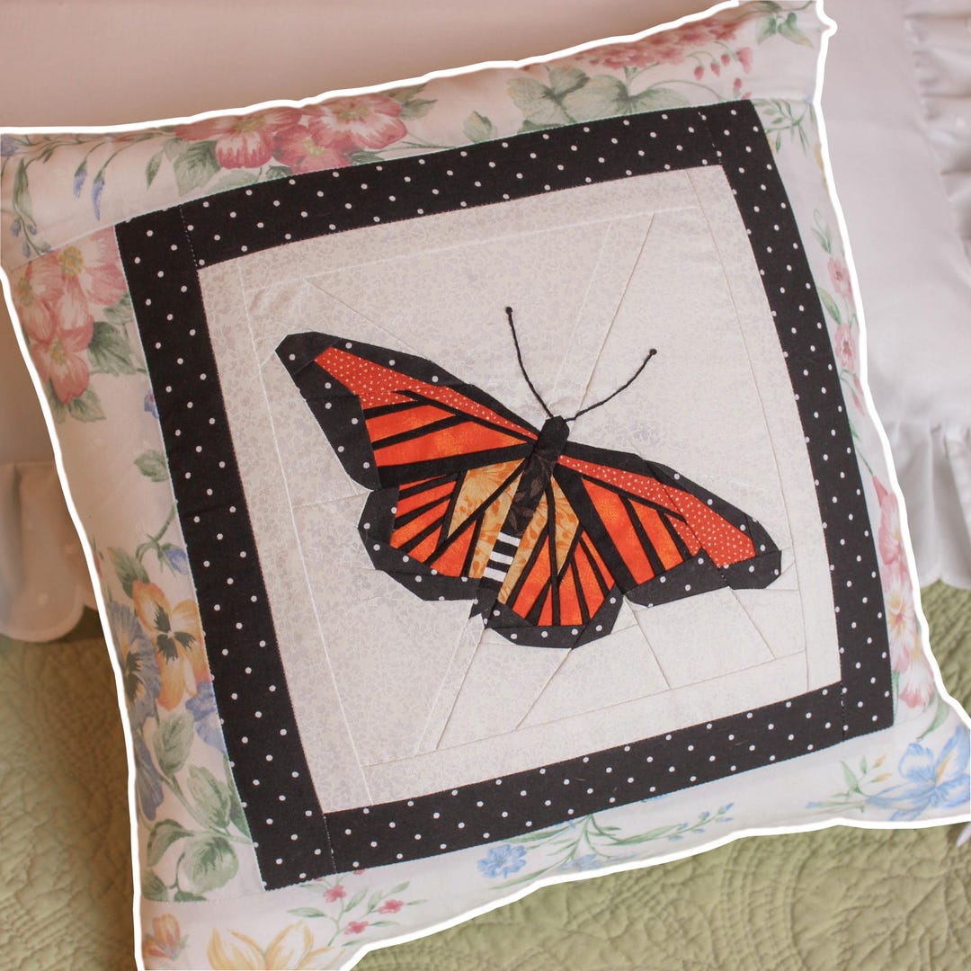 Monarch Butterfly Quilted Throw Pillow | Floral Throw Pillow | Vintage ...