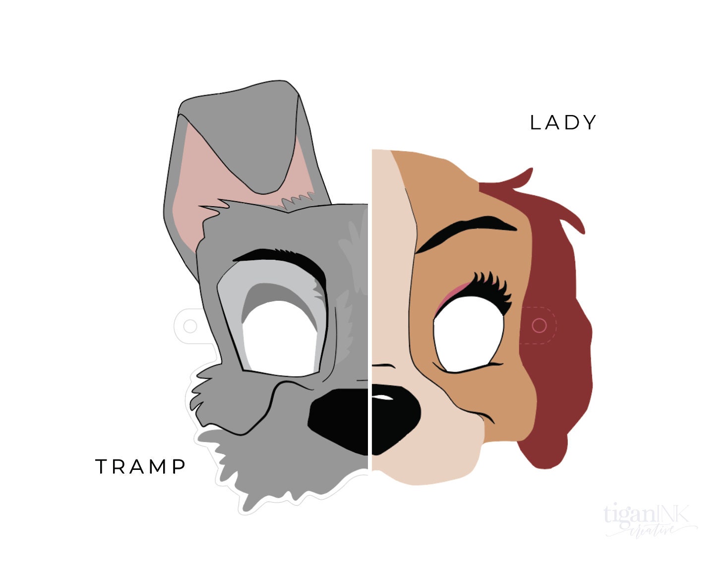 Printable Lady and the Tramp Inspired Masks, Costume Printable Mask ...