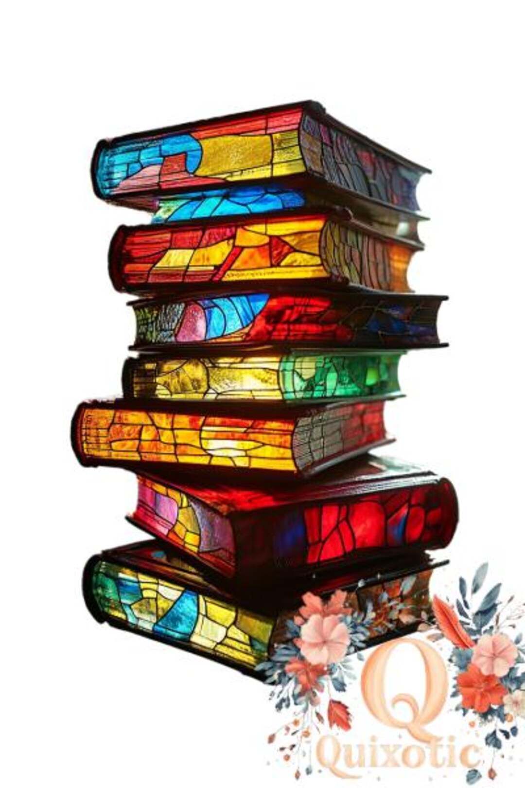 Stained Glass Book Stack Digital Art PNG Bundle of 10 High-resolution ...