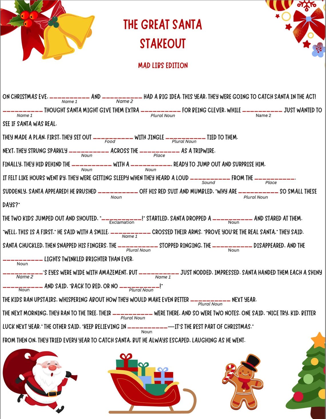 Christmas Santa Mad Libs Activity for Kids Printable Holiday Game 2 ...