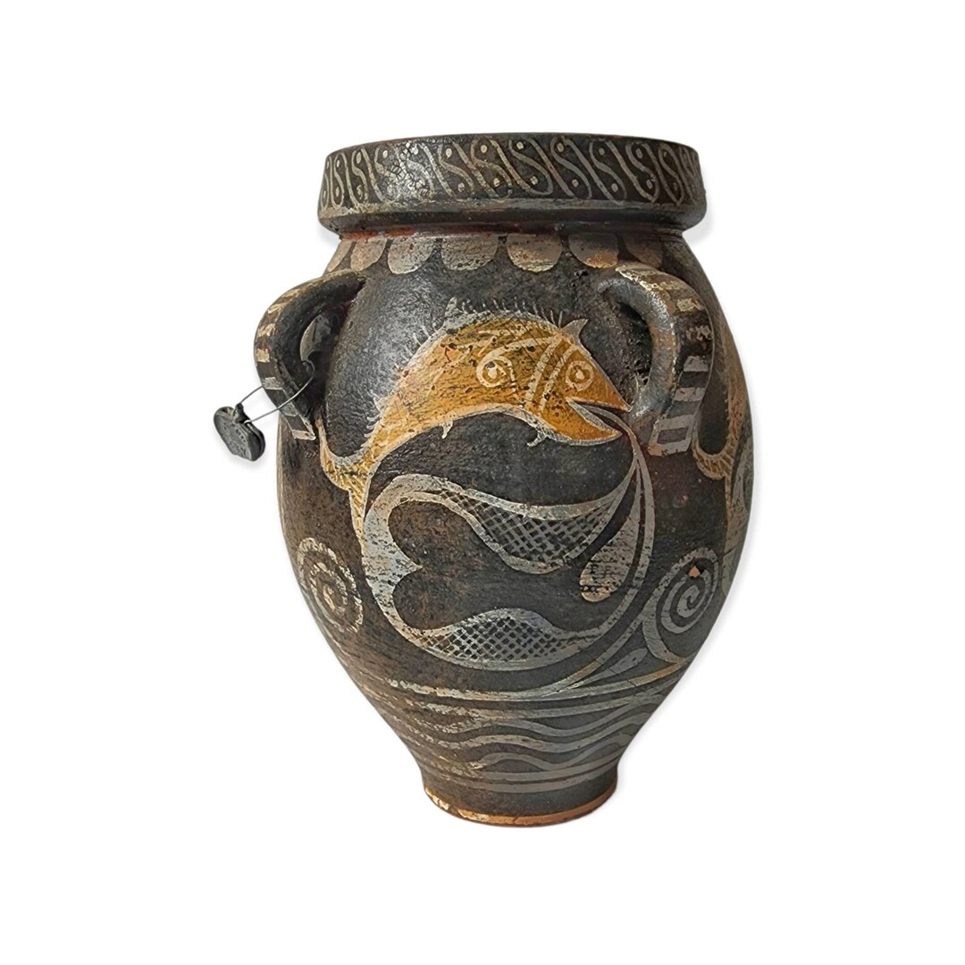 Minoan Crete Reproduction Vase / Greek / Fish in Net / Dark Grey ...
