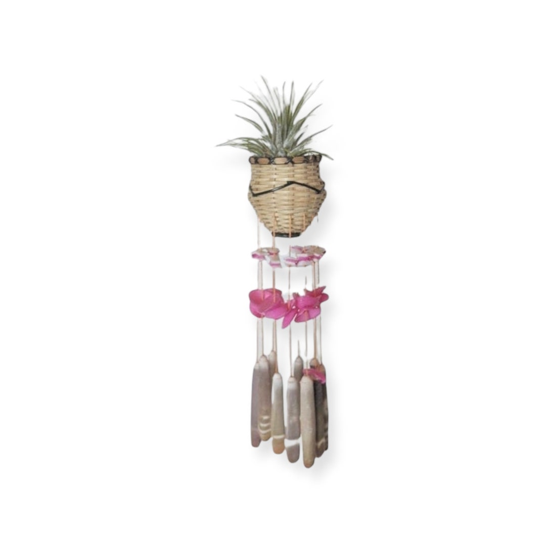 Chimes / Wicker / Basket / for Air Plant or Flowers / Pink / Vintage ...
