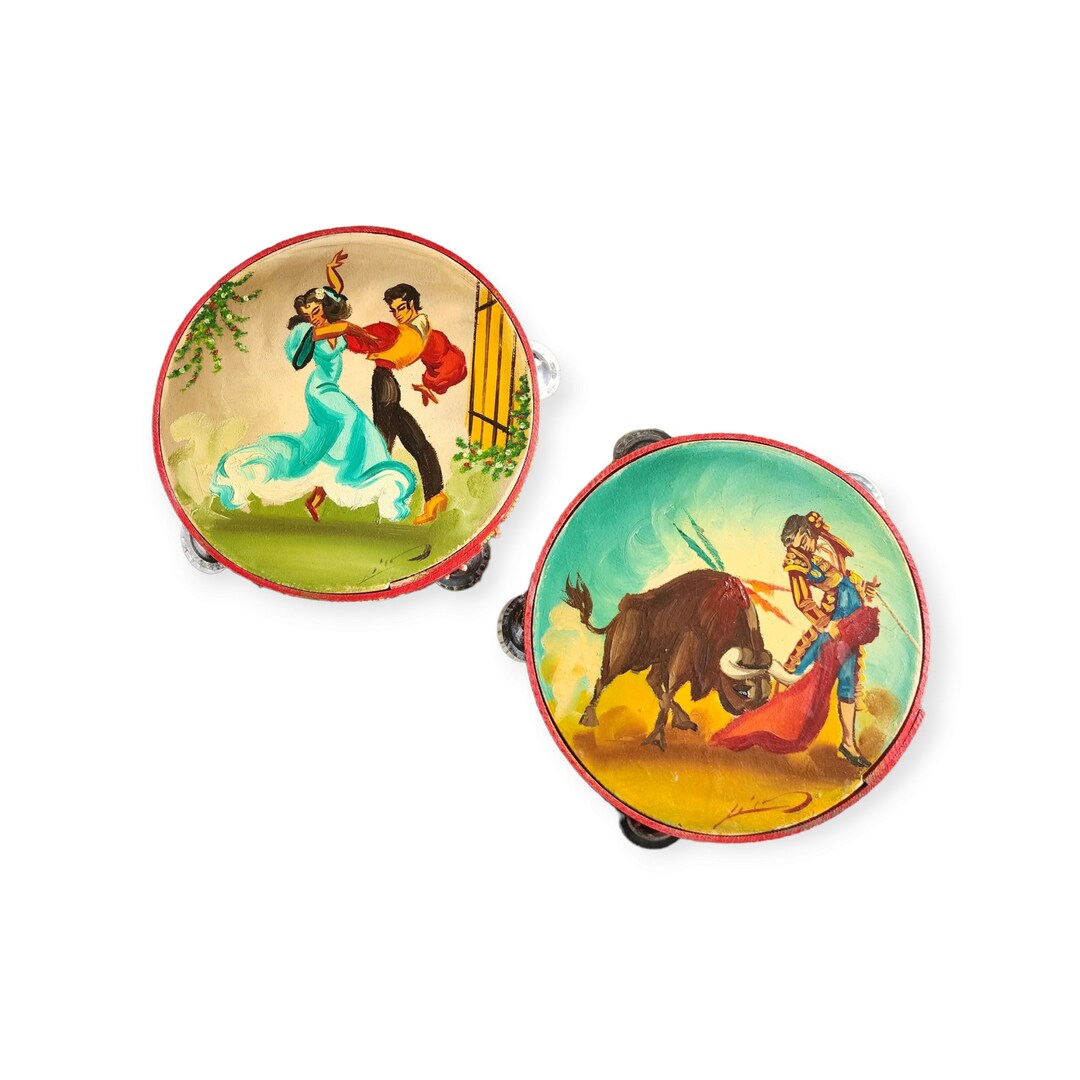 Spanish Tamborines / Handpainted / Folk Art / Signed / Spain Vintage ...